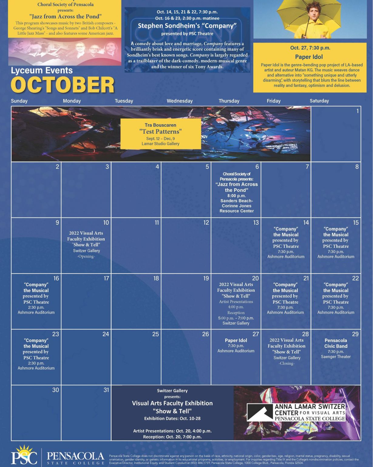 Visual & Performing Arts Events, October 2022 – Pensacola State College